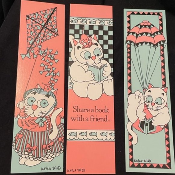 Design | Vintage Set Of 3 Whimsical Kitty Bookmarks 3 Different ...